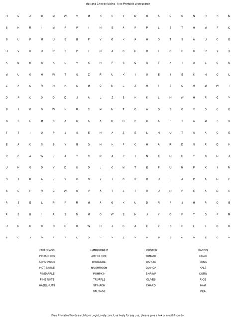 Mac And Cheese Mixins Word Search Medium Logic Lovely