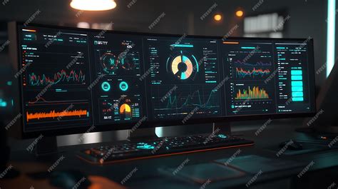 Futuristic Computer Screen With Data And Graphs Premium Ai Generated Image