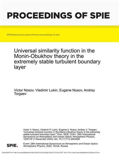 Pdf Universal Similarity Function In The Monin Obukhov Theory In The