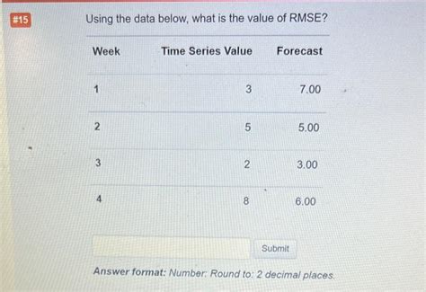 Solved Using The Data Below What Is The Value Of RMSE Chegg Com