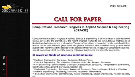 Call For Paper Computational Research Progress In Applied Science