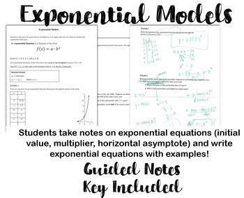 Exponential Models Equations Guided Notes Table Points Word Problem