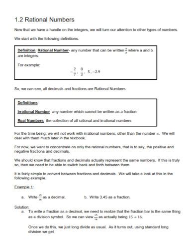 Rational Numbers 100 Examples Format How To Discern Pdf