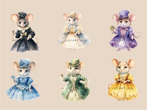 Victorian Mouse Watercolor Clipart Victorian Mouse Clipart Etsy