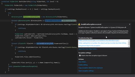 C Unable To Cast Object Of Type Systemiofilesysteminfo To Type