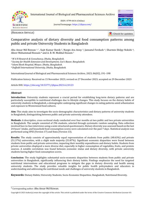 Pdf Comparative Analysis Of Dietary Diversity And Food Consumption Patterns Among Public And