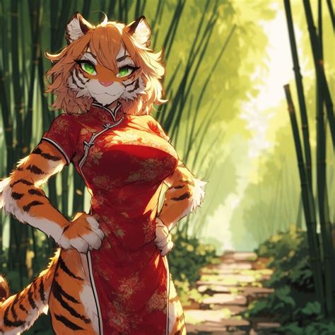 빙 차이나 드레스 입은 호랑이 수인