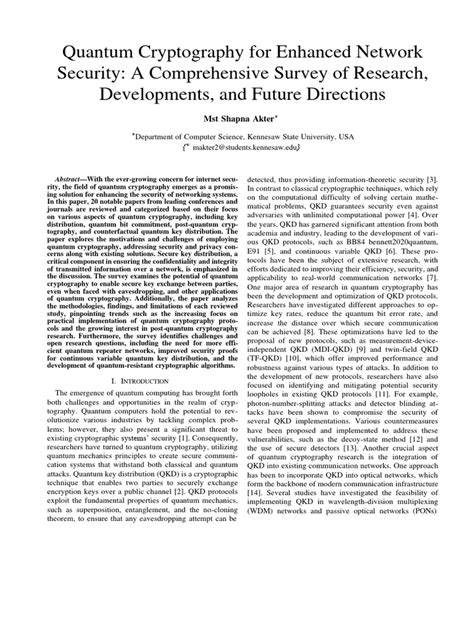 Quantum Cryptography For Enhacned Network Security Pdf Quantum Computing Cryptography