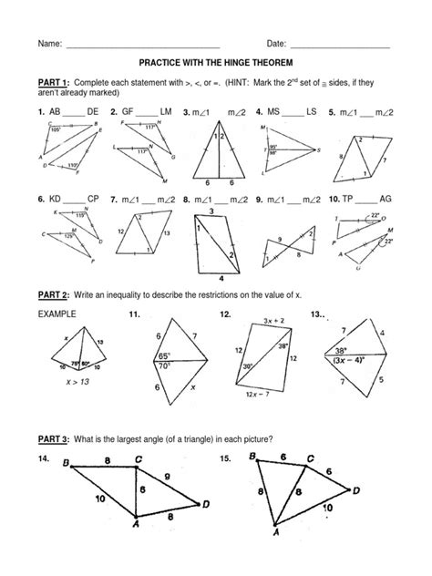 Hinge Theorem Worksheet Pdf