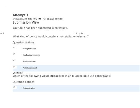 CYB 260 5 1 Reading Quiz Week 5 A Grade Attempt 1 Written Nov 22 2020 10 42 PM Nov 22