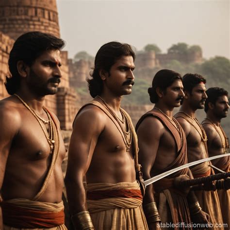 Ancient Indian Warriors Posed In Front Of Fort Stable Diffusion Online