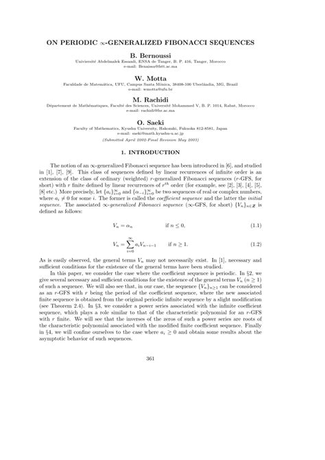 Pdf On Periodic∞ Generalized Fibonacci Sequences