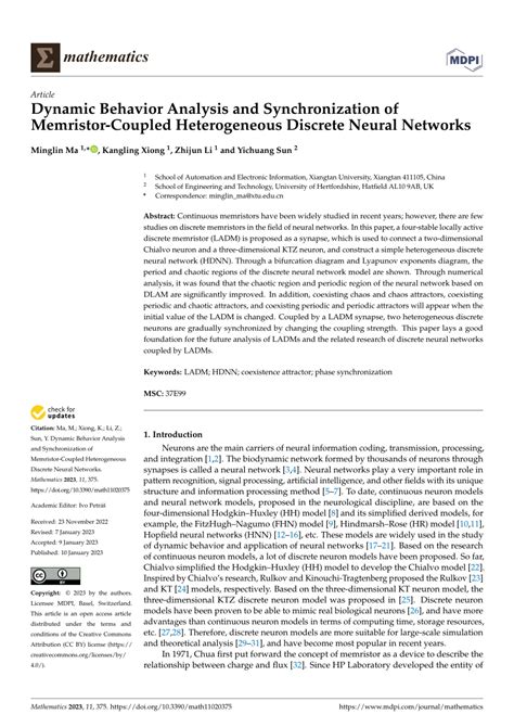 Pdf Dynamic Behavior Analysis And Synchronization Of Memristor Coupled Heterogeneous Discrete
