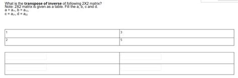 Solved What Is The Transpose Of Inverse Of Following 2x2