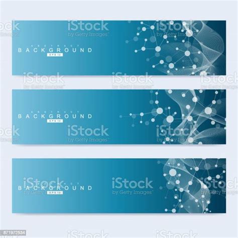 현대 벡터 배너의 과학적 설정 합니다 연결된 라인 및 점 Dna 분자 구조입니다 과학 벡터 배경입니다 의료 Tecnology 화학 디자인 Dna에 대한 스톡 벡터 아트 및