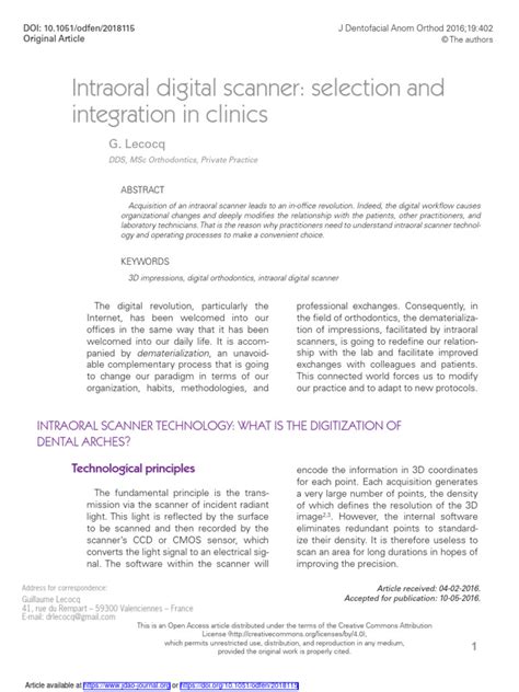 Intraoral Digital Scanner Selection And Integratio Pdf Image