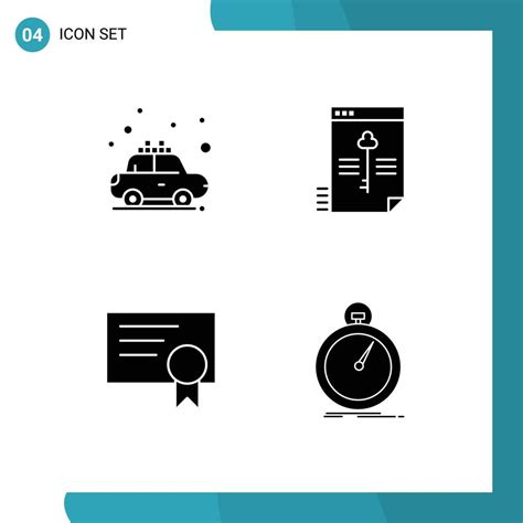 User Interface Pack Of 4 Basic Solid Glyphs Of Car Certificate Rent Lock Education Editable