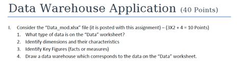 Solved Data Warehouse Application 40 ﻿pointsi Consider