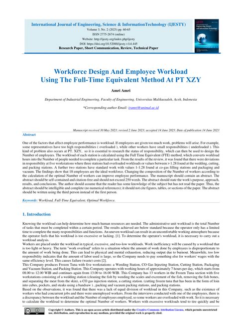 Pdf Workforce Design And Employee Workload Using The Full Time