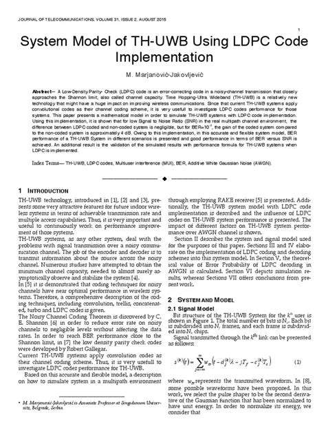 System Model Of Th Uwb Using Ldpc Code Implementation Pdf Low Density Parity Check Code