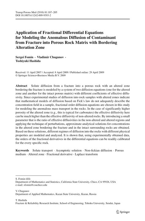 Pdf Application Of Fractional Differential Equations For Modeling The
