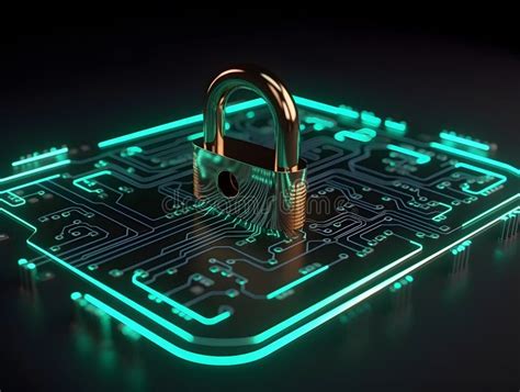 Lock In Centre Of Circuit Pattern Concept Of Data Security Cybersecurity Encryption Etc
