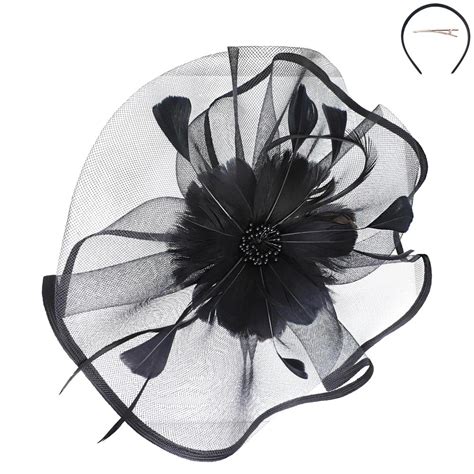 Classy Fascinator With Feathers And Pearls Center Mez2719 Fascinators Mezon Handbags