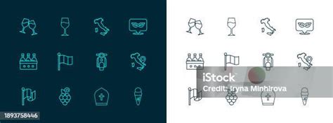 세트 라인 카니발 마스크 포도 과일 스쿠터 교황 모자 국기 이탈리아 지도 와인 잔 및 아이콘 벡터 과일에 대한 스톡 벡터 아트 및 기타 이미지 Istock