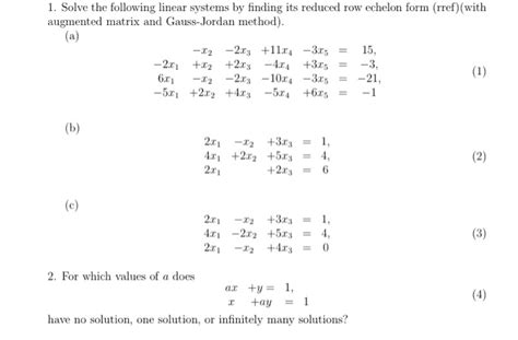 Solved 1 Solve The Following Linear Systems By Finding Its Chegg Com