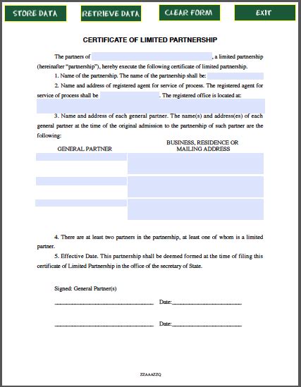 Certificate Of Partnership Template