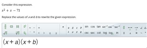 solved consider this expression x 2 x 72 replace the values of a and
