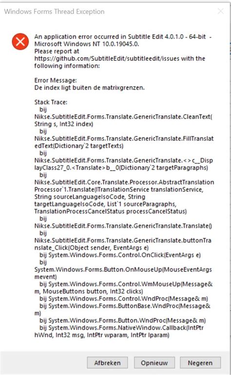 During Translation Sudden Issue · Issue 7540 · Subtitleeditsubtitleedit · Github