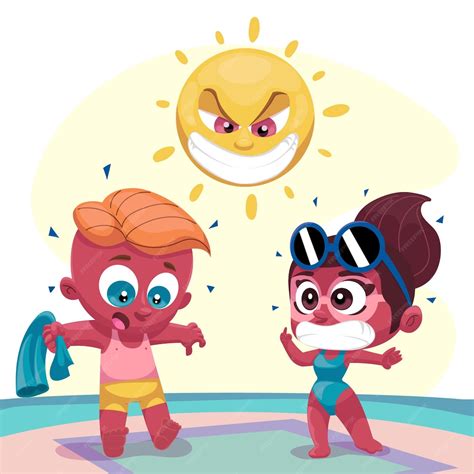 Dibujos Animados De Diferentes Personas Con Una Quemadura De Sol