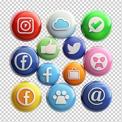 Social Media Icons Buttons Premium AI Generated PSD