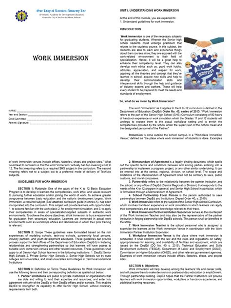 Module 1 Work Immersion 1 Pdf Curriculum Partnership