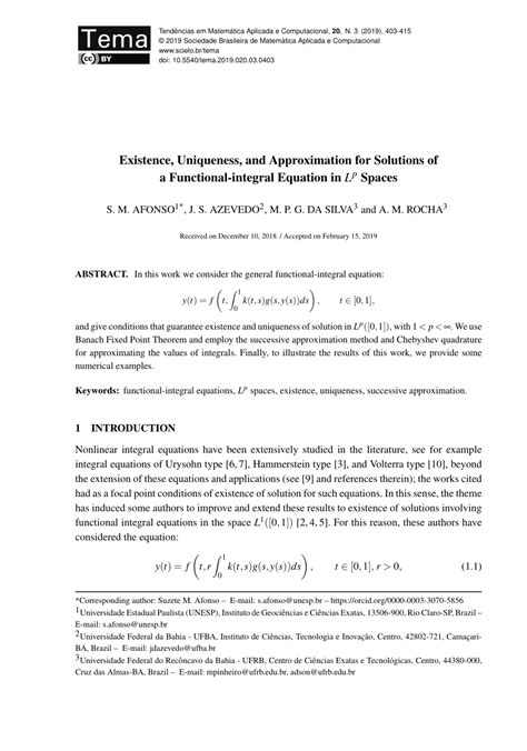 Pdf Existence Uniqueness And Approximation For Solutions Of A Functional Integral Equation