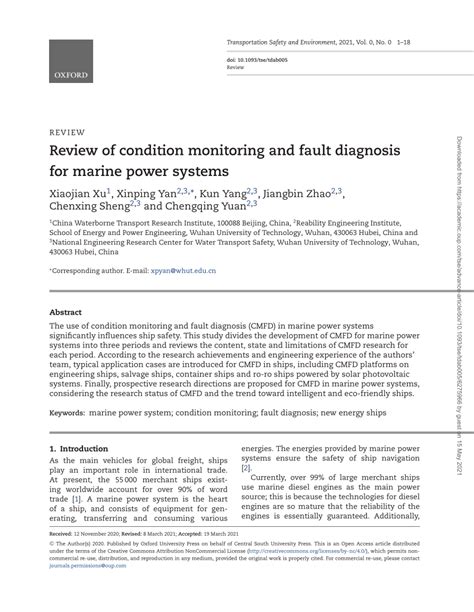 Pdf Review Of Condition Monitoring And Fault Diagnosis For Marine Power Systems