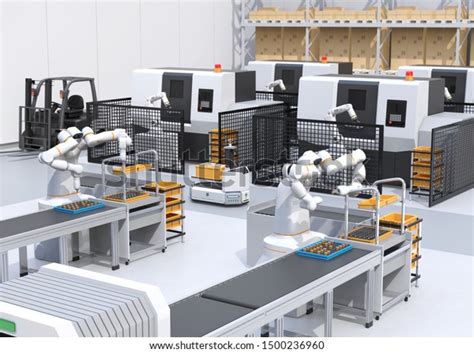 Dualarm Robot Assembly Motor Coils Cellproduction Stock Illustration