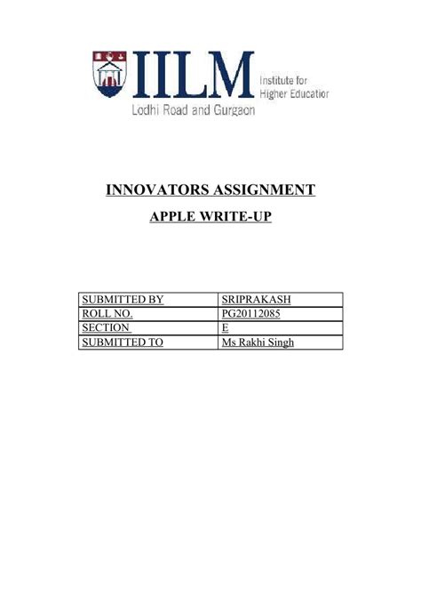 Innovators Assignment Apple Write Up Pdf