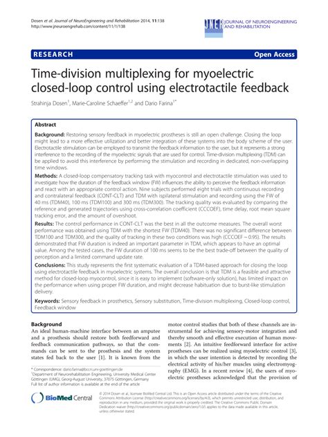 Pdf Time Division Multiplexing For Myoelectric Closed Loop Control Using Electrotactile Feedback