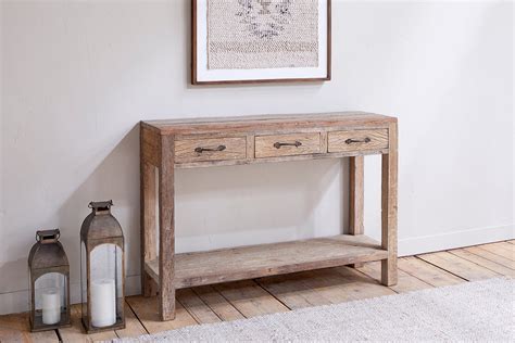 Ibo Reclaimed Wood 3 Drawer Console Table Natural