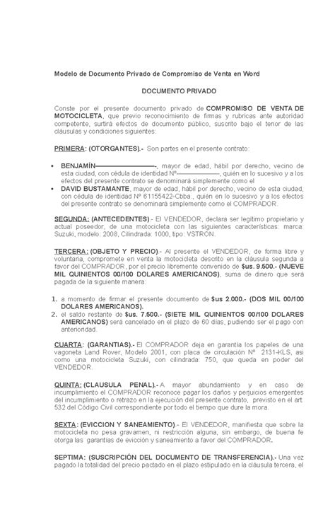 Modelo De Documento Privado De Compromiso De Venta En Word Son Partes