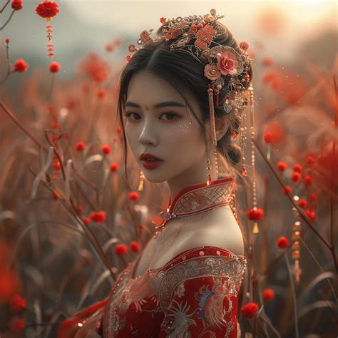 Chinese Girl In Traditional Dress Premium Ai Generated Image