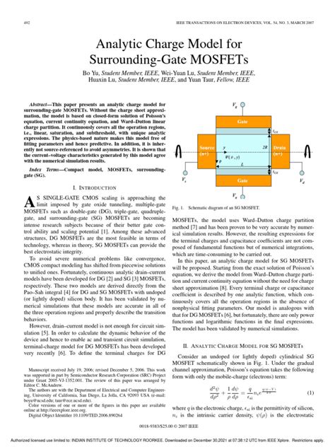 Analytic Charge Model For Surrounding Gate Mosfets Pdf Mosfet