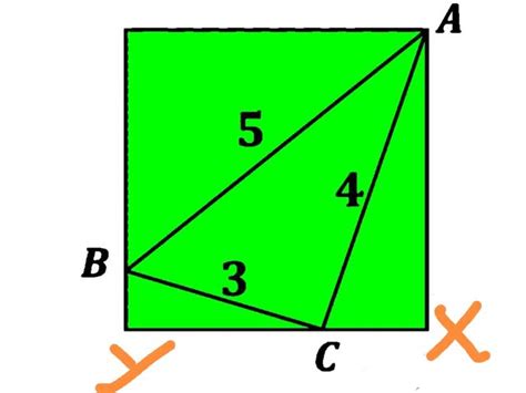 正方形内三角形abc的三条边长分别为3、4、5，求正方形面积？解法一线三等