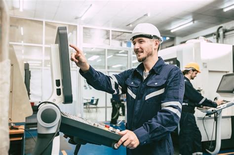 premium photo cnc lathe machine engineer operator worker working