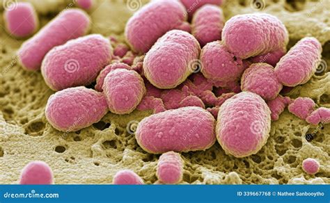 Microscopic Exploration A Cluster Of Pink Bacteria In Vivid Detail Microscopic Stock