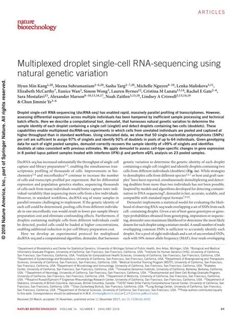 Pdf Multiplexed Droplet Single Cell Rna Sequencing Using