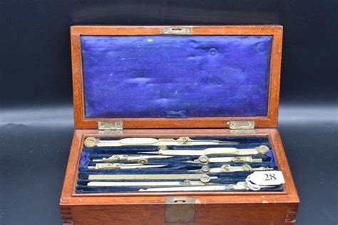 Victorian Protractor Kit In Mahogany Box Writing Other Recreations And Pursuits