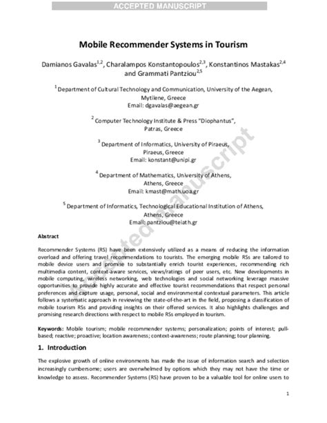 Pdf Mobile Recommender Systems In Tourism